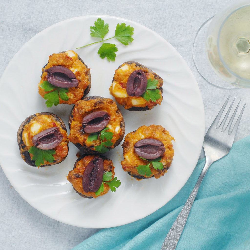 Mediterranean Hummus Stuffed Mushrooms - Alisons Allspice