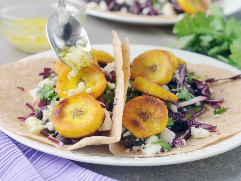 Plantain Black Bean Tacos with Garlic Vinaigrette - Alisons Allspice